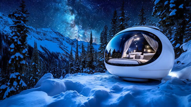 Oval Capsule Home with a Futuristic Design at Nighttime Under the ...