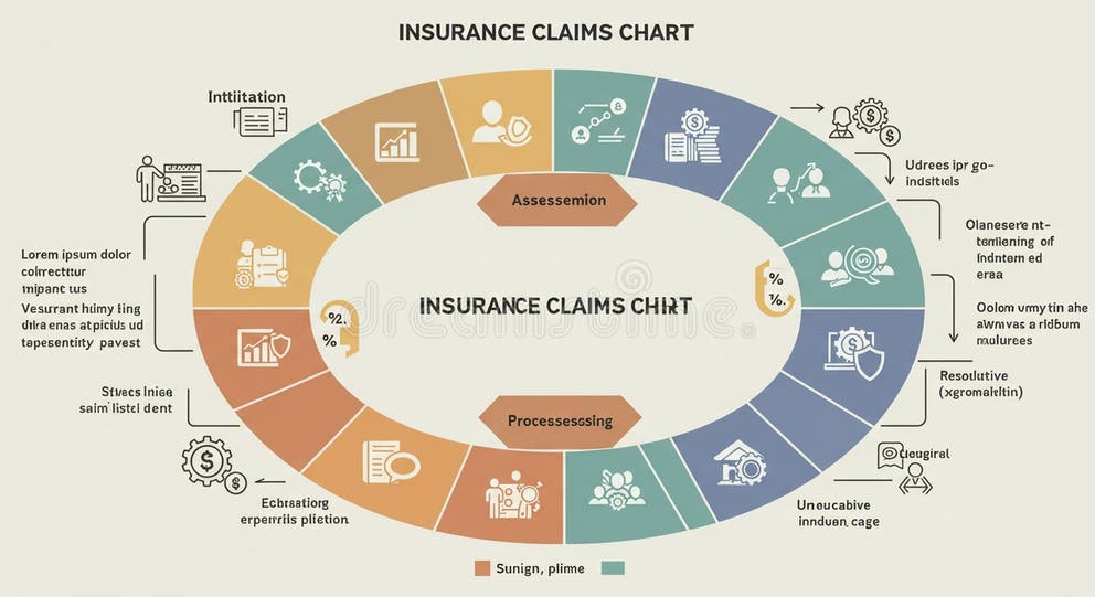 Oval Chart Depicting an Insurance Claims Process, Divided into Sections ...