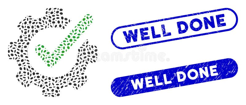 Oval Collage Checking Asistance with Textured Well Done Stamps Stock ...