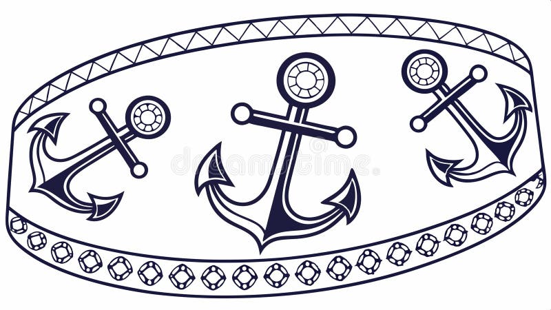Oval Design Featuring Decorative Anchors and Chain Link Border. Vector ...