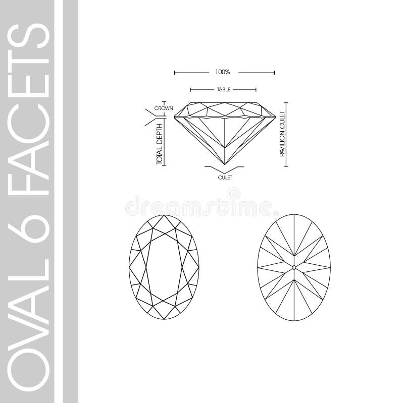 Oval Diamond Shape 6 Facet. Stock Vector - Illustration of frame ...