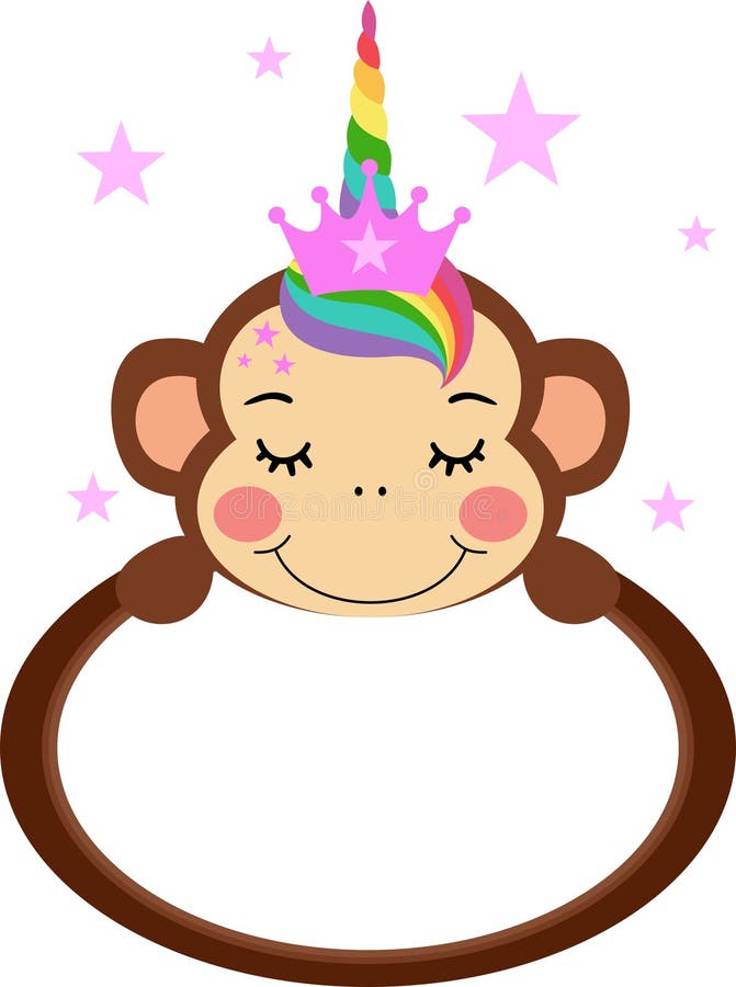 Oval Empty Frame with Funny Unicorn Monkey Face Stock Illustration ...