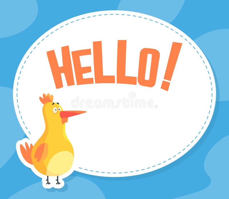 Oval Empty Shape with Funny Cartoon Bird and Hello Inscription Vector ...