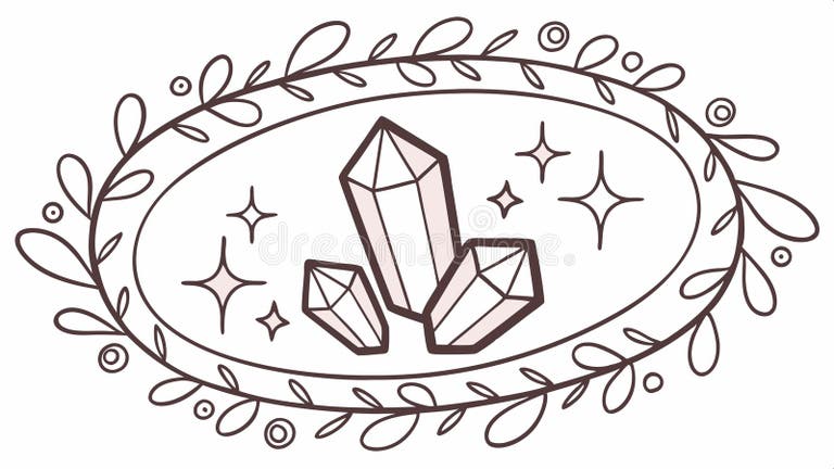 Oval Frame with Crystals and Decorative Leaf Elements Mystical Vector ...