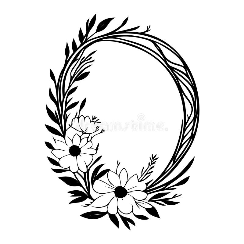 Oval Frame Flower Icon Hand Draw Black Logo Symbol Perfect Stock ...
