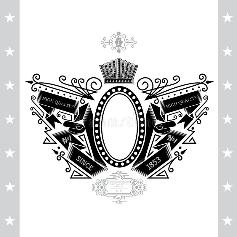 Oval Frame between Line Pattern and Winding Ribbons on White Stock ...