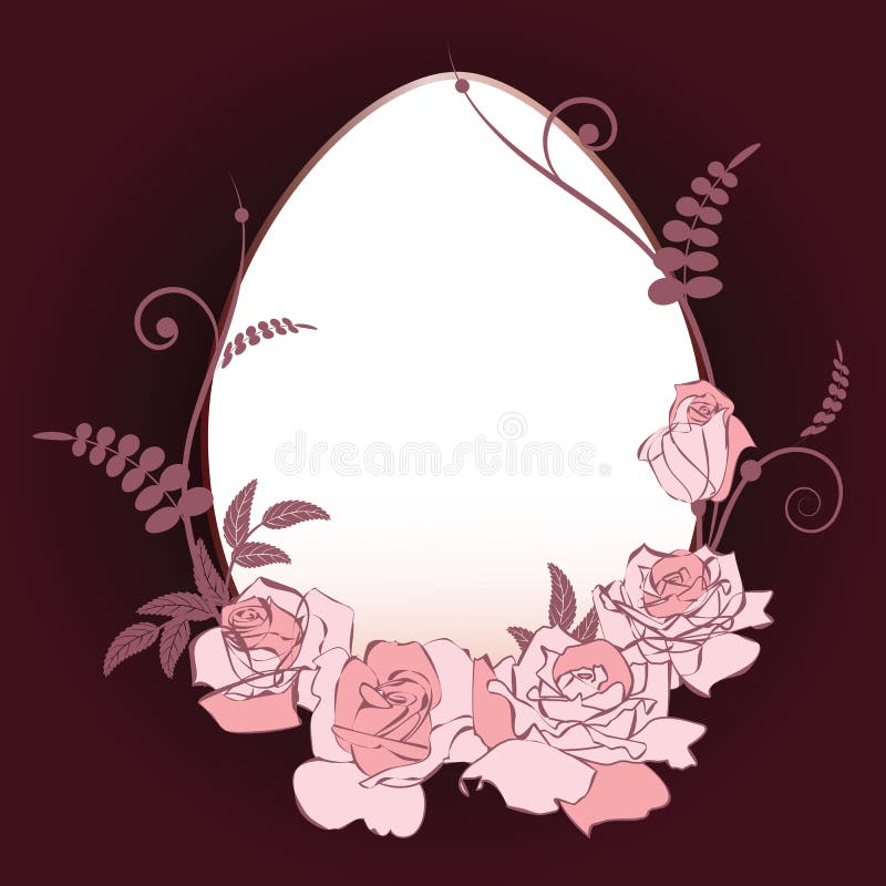 Oval frame with pink roses stock vector. Illustration of contour - 68565534
