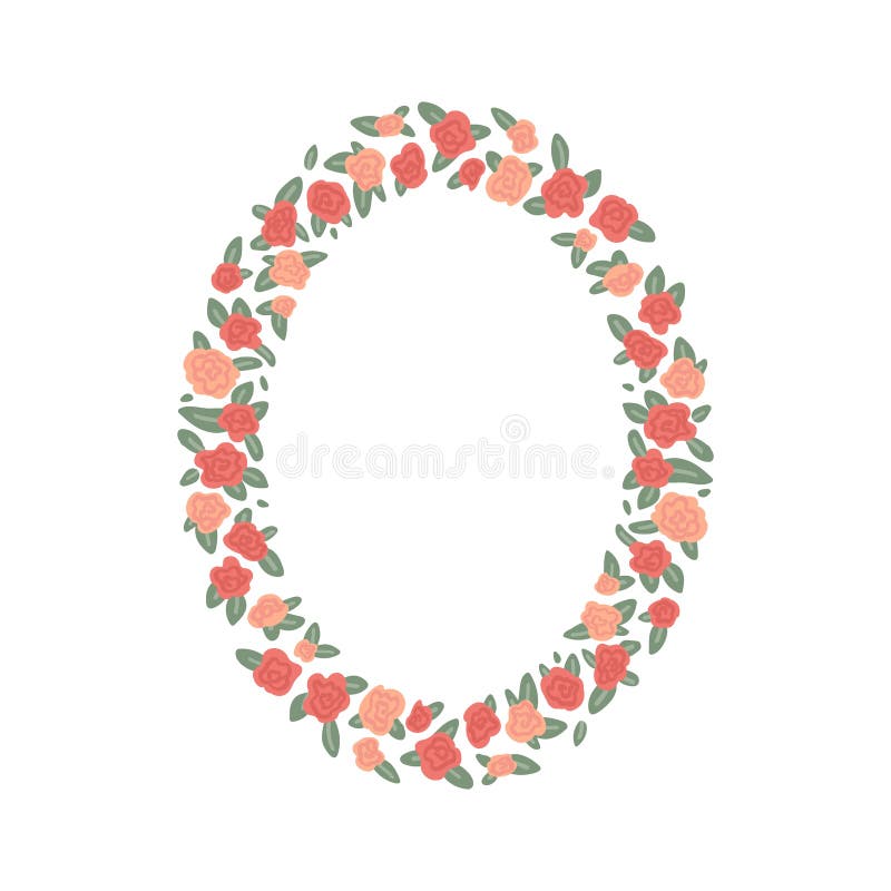 Oval Frame of Rose Flowers Isolated on White Background. Vector ...