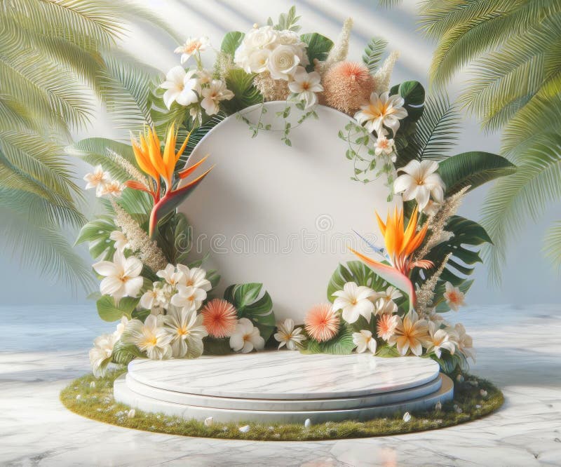 An Oval Frame Surrounded by Vibrant Tropical Leaves and Flowers on a ...