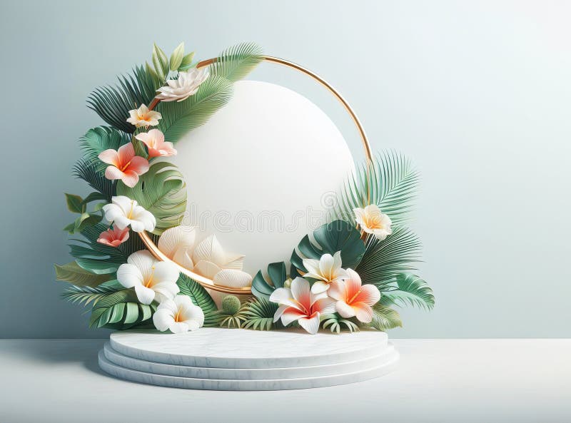 An Oval Frame Surrounded by Vibrant Tropical Leaves and Flowers on a ...