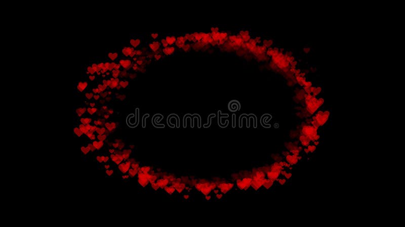 Oval Frame of Swirling Red Hearts, Abstract Animation on a Black ...