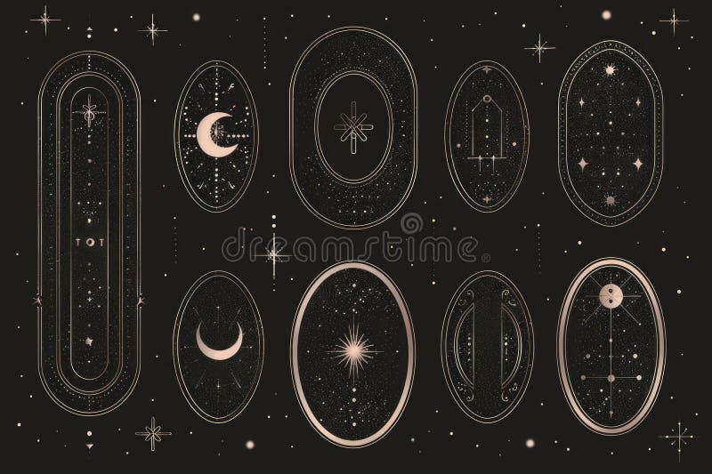 Oval Frames with Stars and Moon, Ideal for Celestial Designs Stock ...