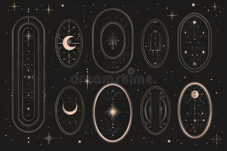 Oval Frames with Stars and Moon, Ideal for Celestial Designs Stock ...