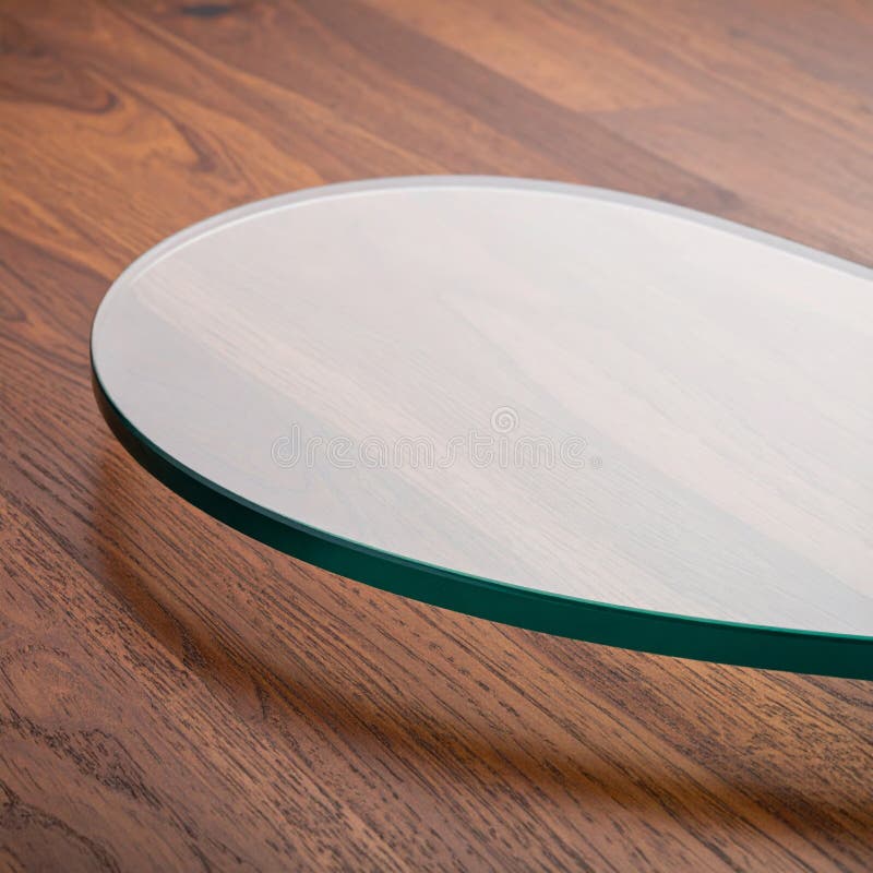 Oval Glass Tabletop on Brown Wood Surface Stock Illustration ...