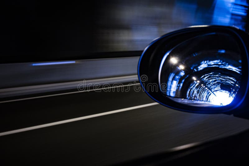 Oval Mirror Car Driving Inside a Tunnel Stock Photo - Image of ...