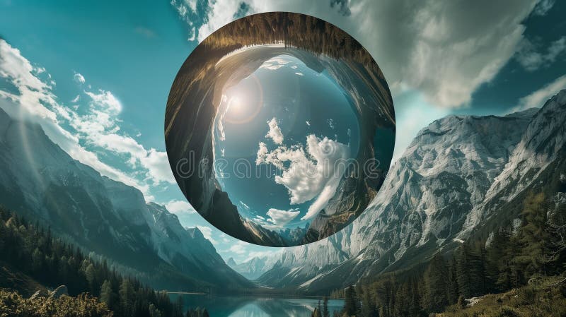 An Oval Object Hovering Over a Valley Near Some Mountains and Clouds ...