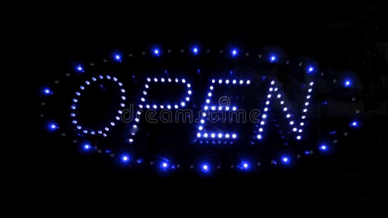Oval OPEN Sign with Blue Lights Stock Photo - Image of light, black ...