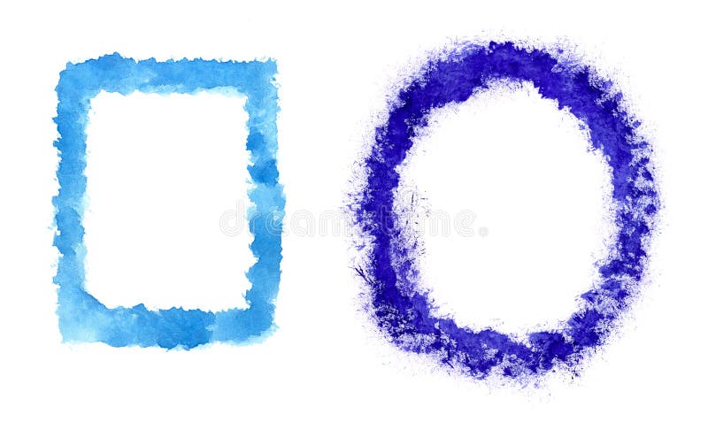 Oval or Rectangular Frames Painted Blue Watercolor. Stock Illustration ...