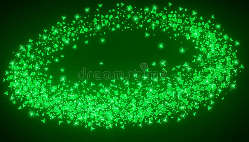 Oval Ring of Glowing Green Triangular Particles Isolated on Green ...