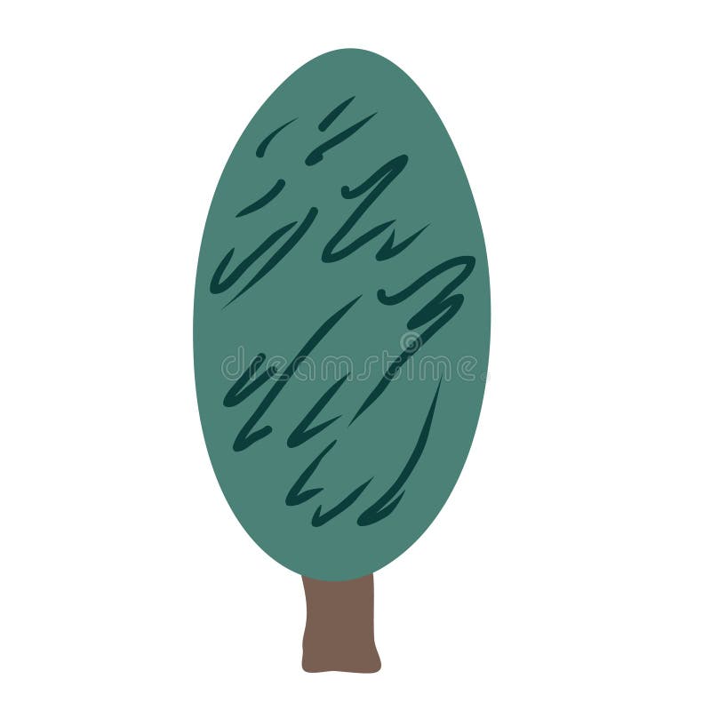 Oval Shape Tree Icon in Doodle Cartoon Style Isolated on White. Forest ...