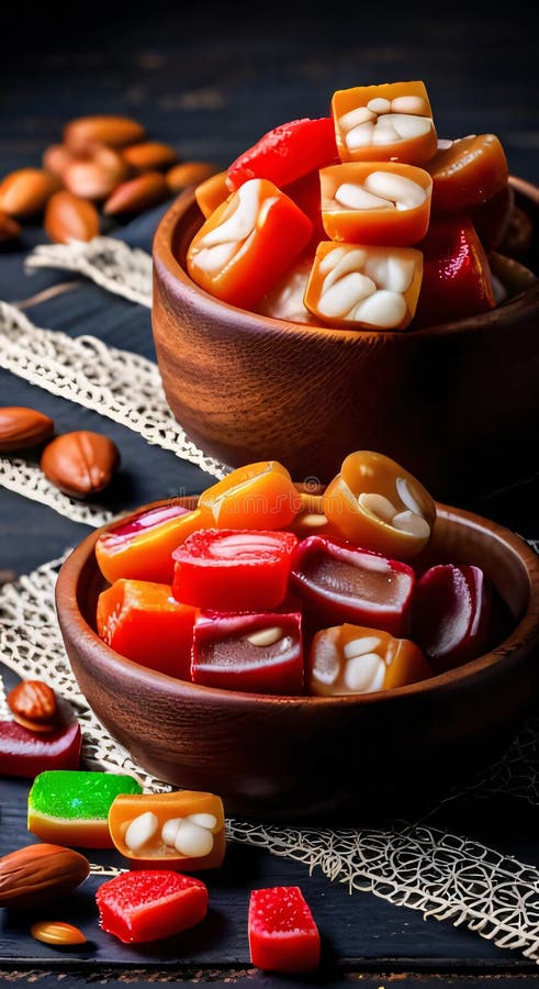 Oval Shaped Candies with Various Colors and Designs at Ramadan Feast ...