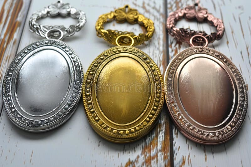 Oval Shaped Medal, Gold Silver and Bronze Isolated on White Background ...