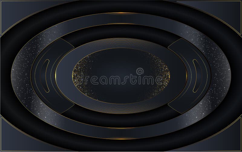 Oval Shapes in Dark Background with Glitter Golden Texture. Halftone ...