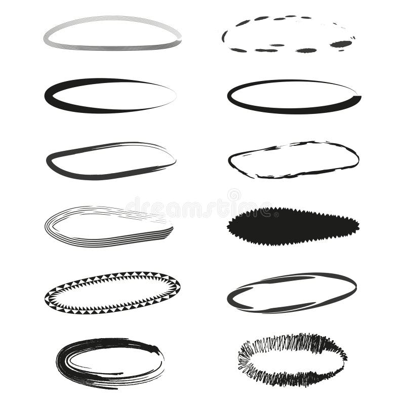 Oval Shapes Set. Hand Drawn Style. Black and White. Vector Elements ...