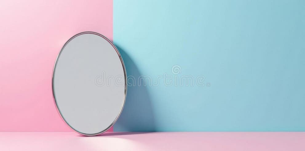 Oval Silver Mirror, Pastel Pink Blue Backdrop, Bedroom Decor, Pastel ...