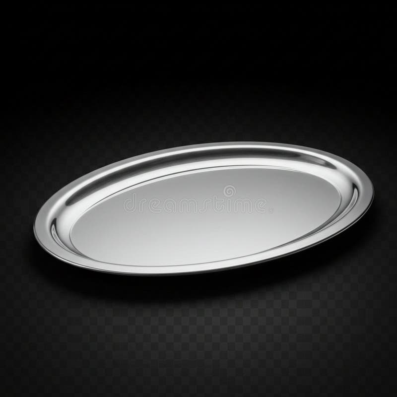 Oval Silver Tray with a Reflective Surface, Slightly Raised Rim, and ...