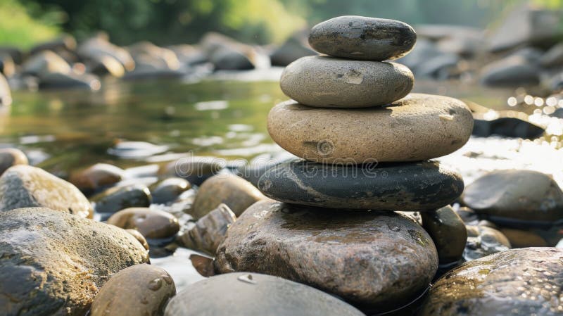 Oval Stones Piled Up by the Riverside Stock Illustration - Illustration ...