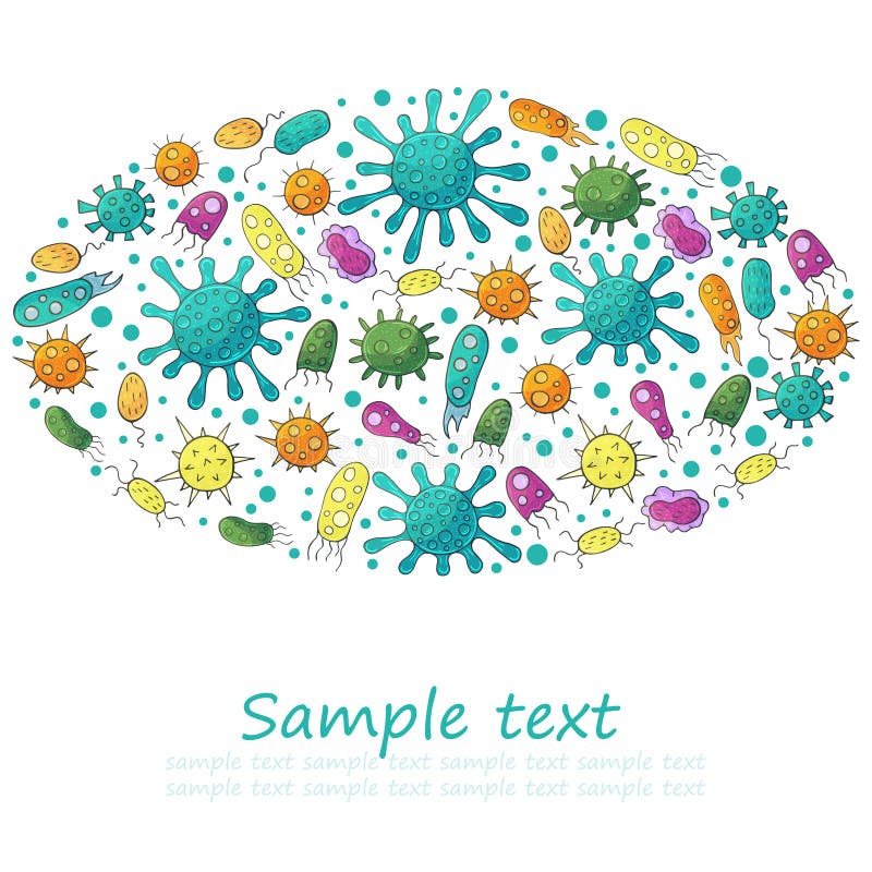 Oval Vector Set of Design Elements, Text. Set of Cartoon Microbes ...