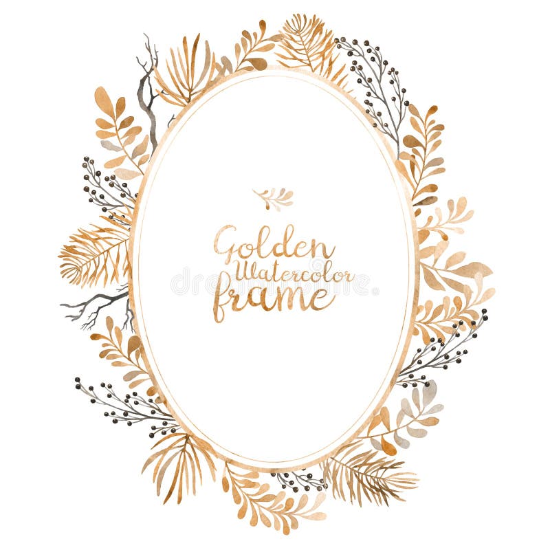 Watercolor Frame of Golden Branches Stock Illustration - Illustration ...