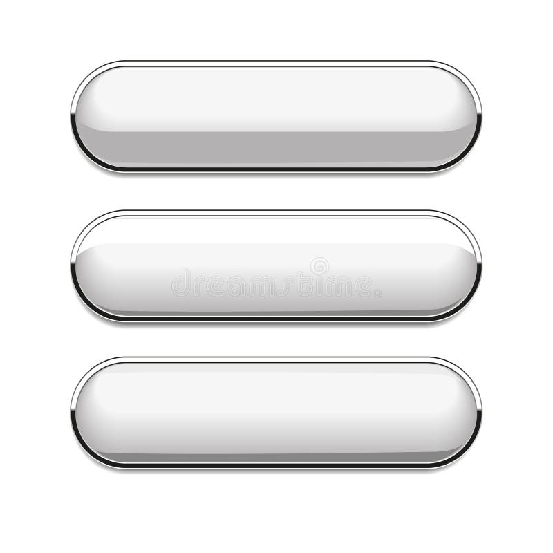 Oval White Button with Chrome Frame. 3d Icon on Blue Metal Perforated ...