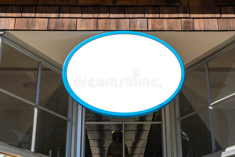 Oval White Company Sign Mockup on a Shop Stock Image - Image of office ...