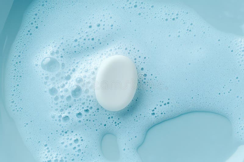 Soap Bar Amid Bubbles on Light Blue Surface. AI Generated Stock Photo ...