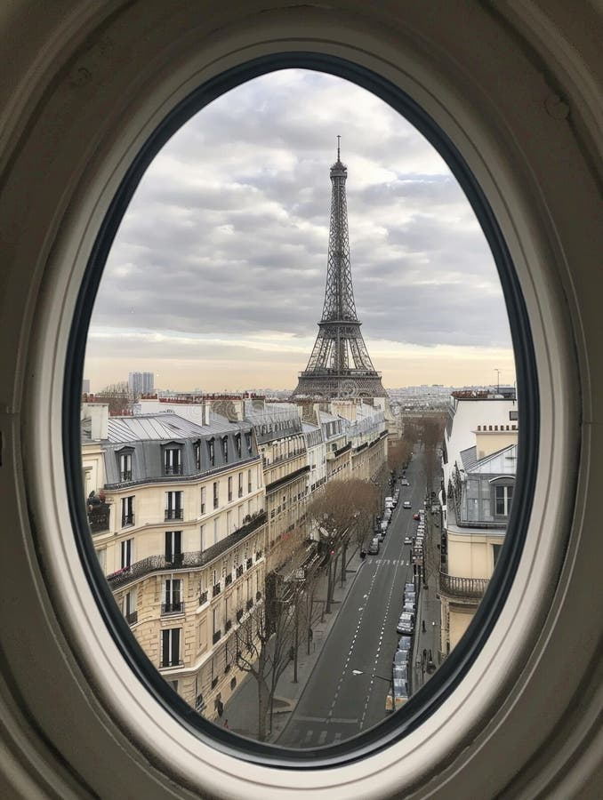 Oval Window View of Eiffel Tower and Parisian Streetscape. Stock Photo ...