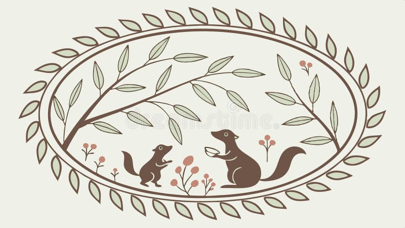 Oval Wreath with Mice and Leaves Nature Illustration Vector Design ...