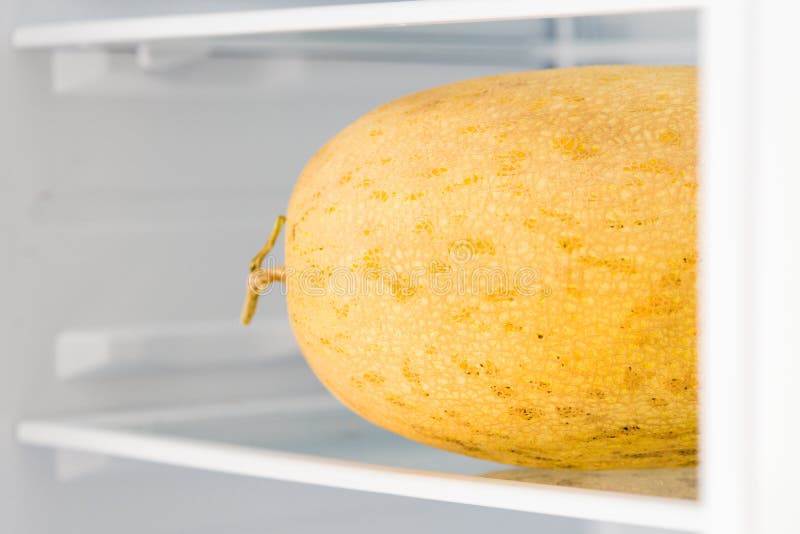 Part of Uncut Melon with Tail in Fridge Stock Image - Image of inside ...