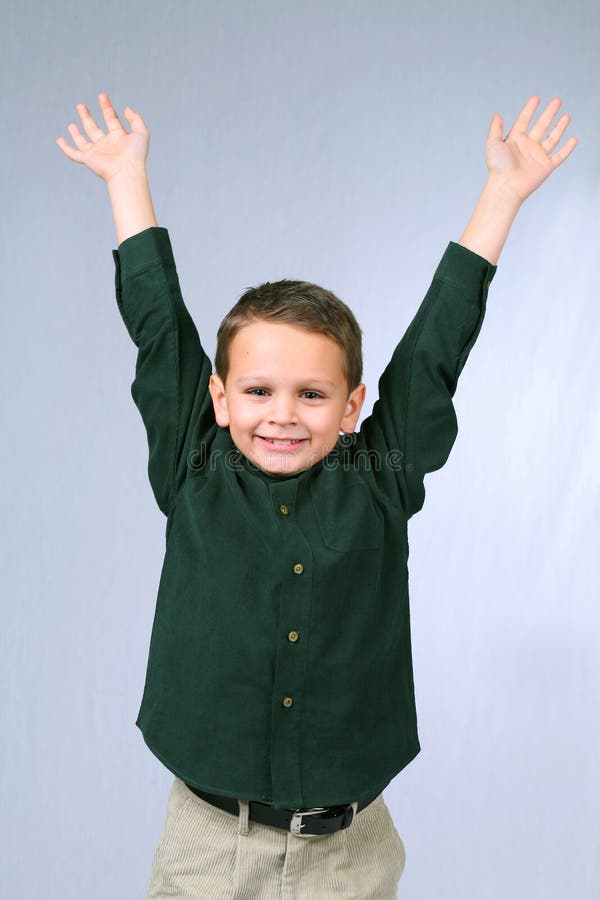 Little Boy Hands Up Winning Stock Photos - Free & Royalty-Free Stock ...
