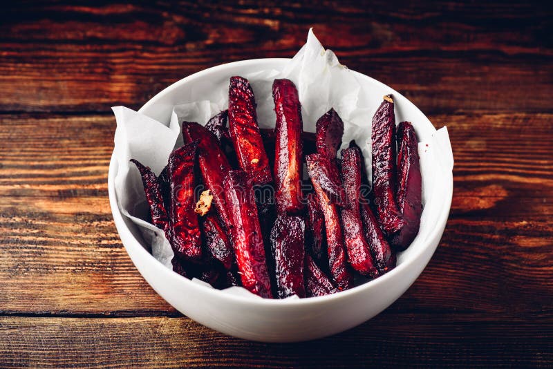 Oven Baked Beet Fries in Bowl Stock Photo - Image of crunchy, chips ...