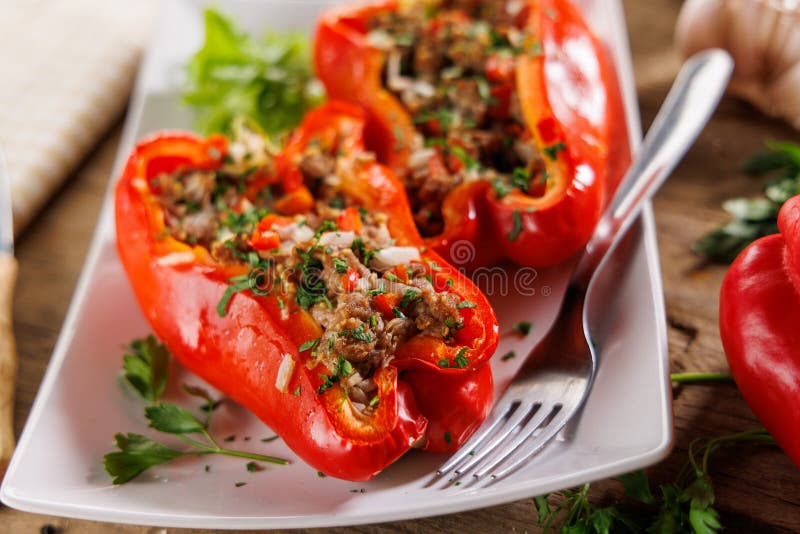 Oven-baked Bell Peppers Stuffed with Minced Beef Stock Photo - Image of ...
