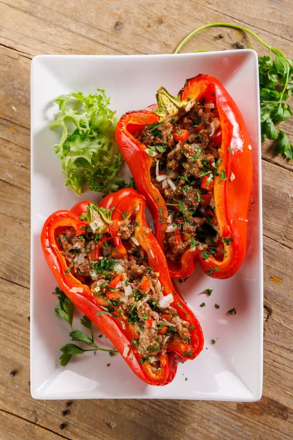 Oven-baked Bell Peppers Stuffed with Minced Beef Stock Image - Image of ...