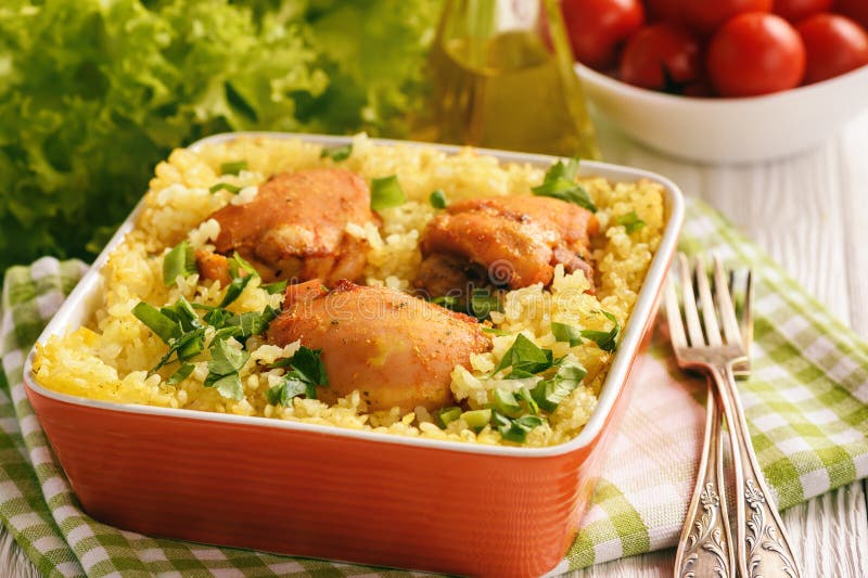 Oven Baked Chicken Meat with Rice. Stock Photo - Image of roast ...