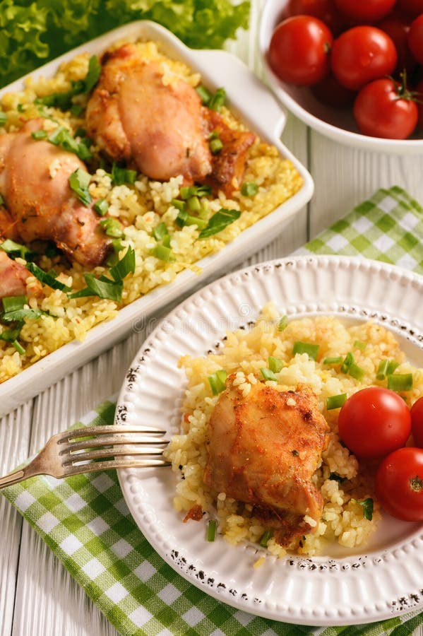 Oven Baked Chicken Meat with Rice. Stock Image - Image of dish, rice ...