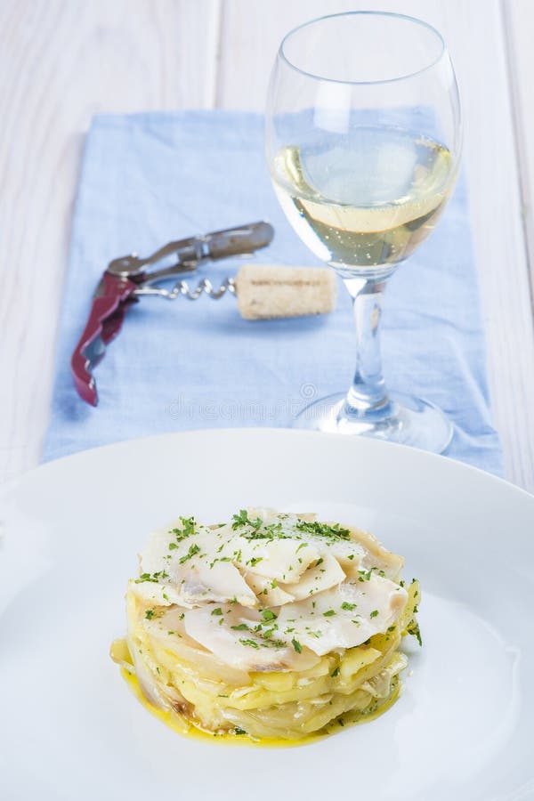 Oven Baked Cod Fish with Potatoes Stock Photo - Image of corkscrew ...