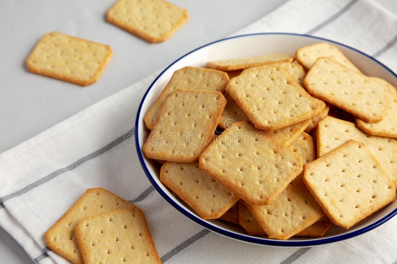 Oven Baked Crackers on a Plate, Side View Stock Photo - Image of salt ...