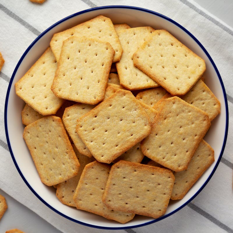 Oven Baked Crackers on a Plate, Top View. Flat Lay, Overhead, from ...