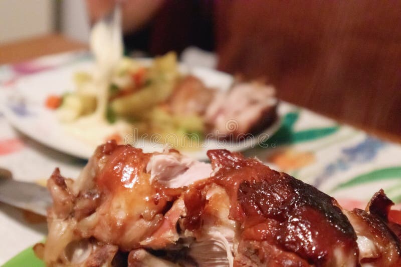 .oven-baked Pork Leg with Crispy Skin on a Plate Stock Photo - Image of ...