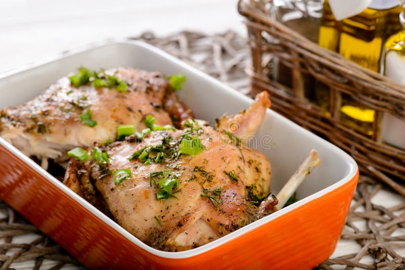 Oven Baked Rabbit Herbs Wooden Table Stock Photos - Free & Royalty-Free ...
